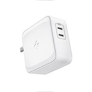 USB C Charger, Spigen 70W Dual USB C Wall Charger [GaN II], 60W for Single Port, PD Power Adapter Fast Charging for MacBook Pro MacBook Air iPad USB-C Laptop Dell XPS 13 iPhone 14 13 Plus Pro Max
