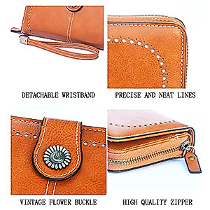 Mokoze Womens PU Leather Wallet Large Capacity Bifold Compact Credit Card Case Purse for Women with ID Window Zipper Pocket Leather Wallets Orange