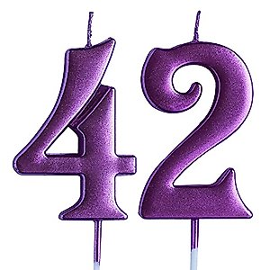 Pink 42nd Birthday Candle, Number 42 Years Old Candles Cake Topper, Woman Party Decorations, Supplies