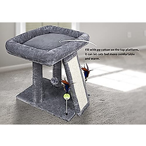 TINWEI Cat Tree with Cat Condo Scratch Post Hammock Hanging Ball