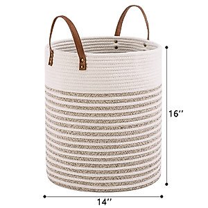 YOUDENOVA Laundry Basket for Blanket- Cotton Nursery Hamper 16 x 14 x 14 Inches, Woven Basket for Kids Toy, Clothes Hamper Basket, Brown