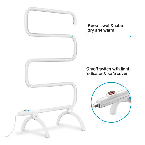 Electric Towel Warmer, S-Shaped Heated Towel Rack with Built-in Switch, Constant Temperature Control, 15 Min Fast Heating, Freestanding & Wall-Mounted Drying Rack for Bathroom, White