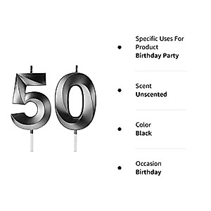 50th Birthday Candles Numbers for Cakes Candle Happy Fiftieth Birthday 3D Designed Wedding Anniversary Party Cake Topper Decorations (50, Black)