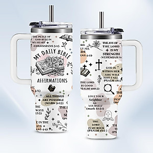 Christian Gifts for Women 40 Oz My Daily Bible Affirmations Cup Tumbler with Lids and Straws, Faith Based Bible Verse Gifts Coffee Mugs, Inspirational Religions Birthday Gift for Women Mom Friends