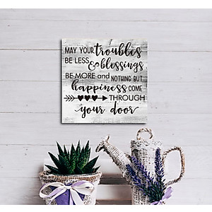 Inspirational Wood Sign, May Your Troubles Be Less & Blessings Be More, Wood Plaque Table Art Sign 6.2*6.2inch, Home Decor Sign, Farmhouse Wall Decoration, Gift for Friend or Siblings, Colleague Gift