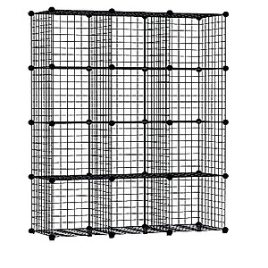 AllGoNicer 14"x14" Wire Grid Shelf Cubes, Patented Design, Sturdy and Long Last, Floor-Stand or Wall-Hang, Easy DIY Assembly (12cubes/43panels, Black)