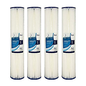 Pack of 4 - Whole House 20" x 4.5" Full Flow Pleated Polyester Sediment Filter Replacement Cartridge 30 Micron - Compatible with Pentek R30-20BB