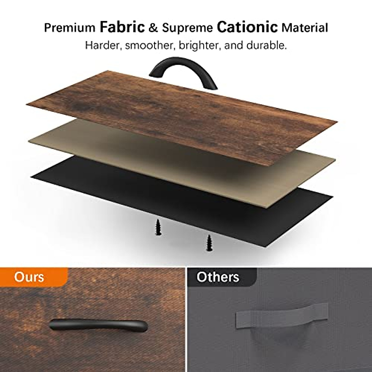 Himusi Dresser for Bedroom with 10 Drawers, Fabric Storage Tower with Side Pockets, Tall Chest of Drawers for Nursery, Hallway, Closets (Rustic Brown)