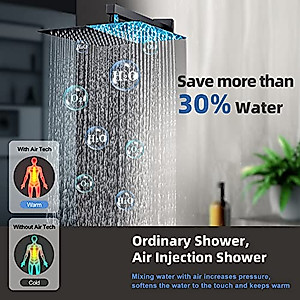 Cobbe 12 Inch Shower System, Black Shower Faucets Sets Complete with Valve High Pressure Rain Shower Head, Bathroom Mixer Shower Set Wall Mounted Matte Black (Faucet Rough-in Valve Body and Trim)