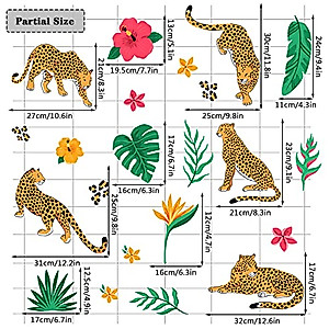 WOYINIS Leopard Cheetah Jaguar Wall Decal Stickers DIY Palm Leaves Plants Flowers Wall Decals Removable Peel & Stick Tropical Wall Decals for Living Room Bedroom Playroom Classroom Nursery Wall Decor