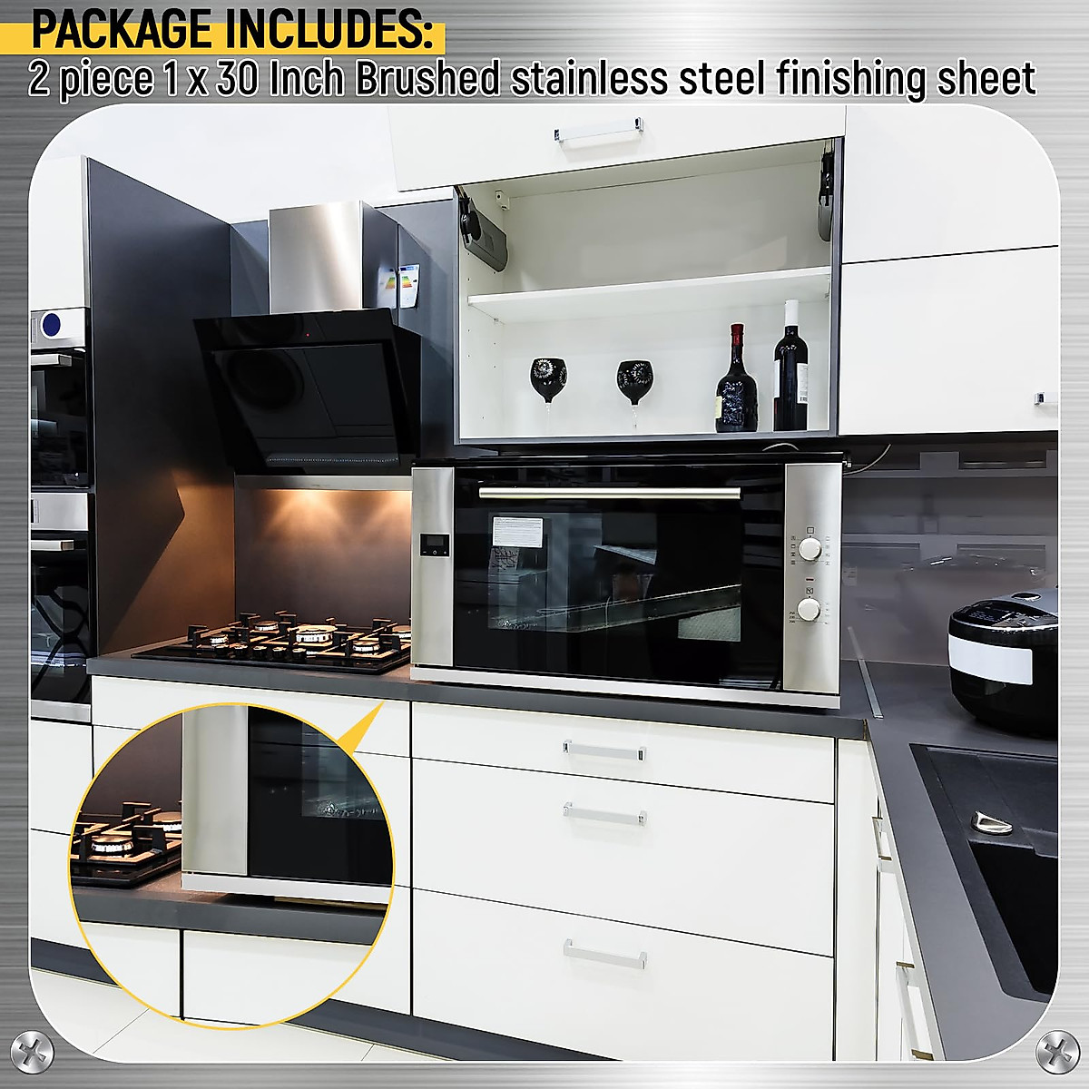 2 Pcs Stainless Steel Trim Strips 304 Brushed Stainless Steel Trim Metal Finishing Sheet Metal Gap Strip Filler Trim for Kitchen Tools (Silver, 1 x 30 Inch)