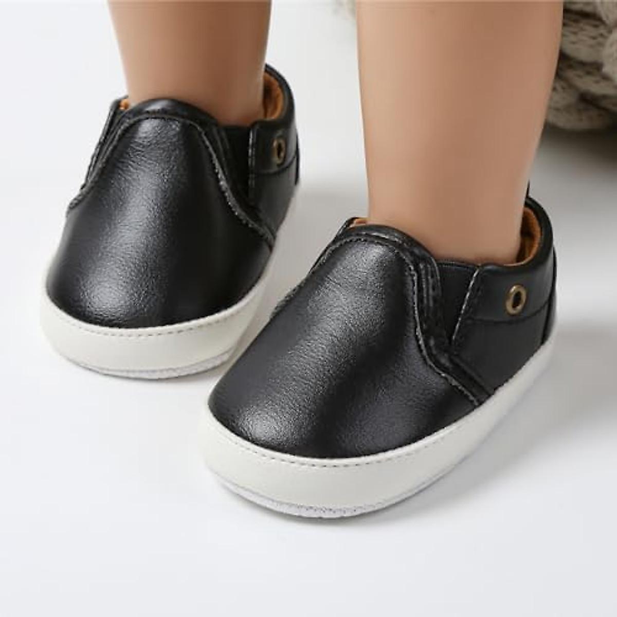 E-FAK Unisex Baby Boy Girl Shoes Infant Sneakers Anti-Slip Newborn Toddler First Walkers Crib Shoes(07 Black, 6-12 Months)