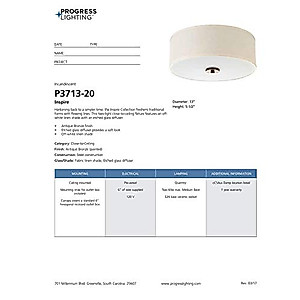Progress Lighting P3713-20 Inspire Two-Light Flush Mount, Antique Bronze, 5.50x13.00x13.00