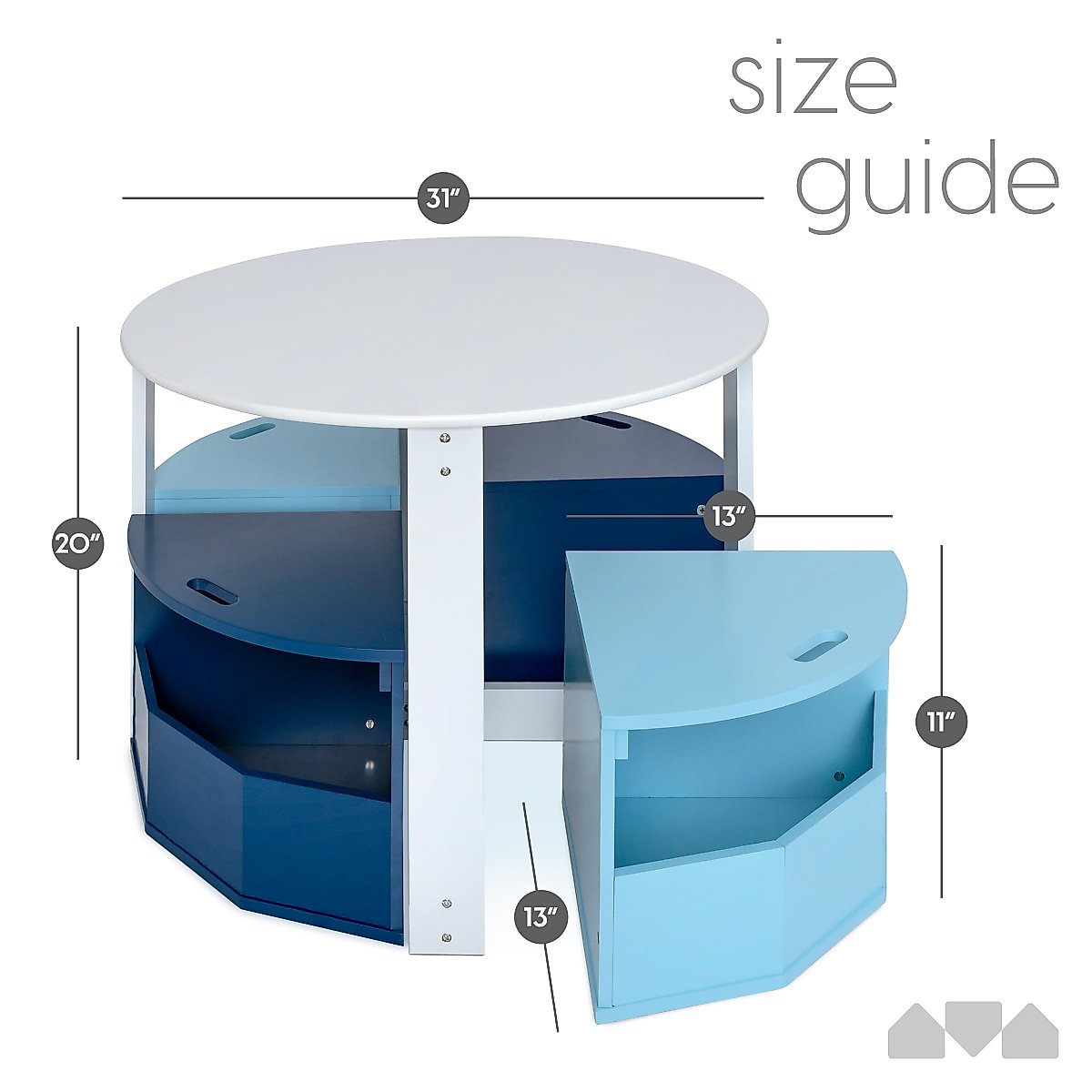 Milliard Kids Activity Table and Chair Set - Round Play and School Table with Storage for Children Ages 3-8 - Nesting Design with 4 Stools (Blue)