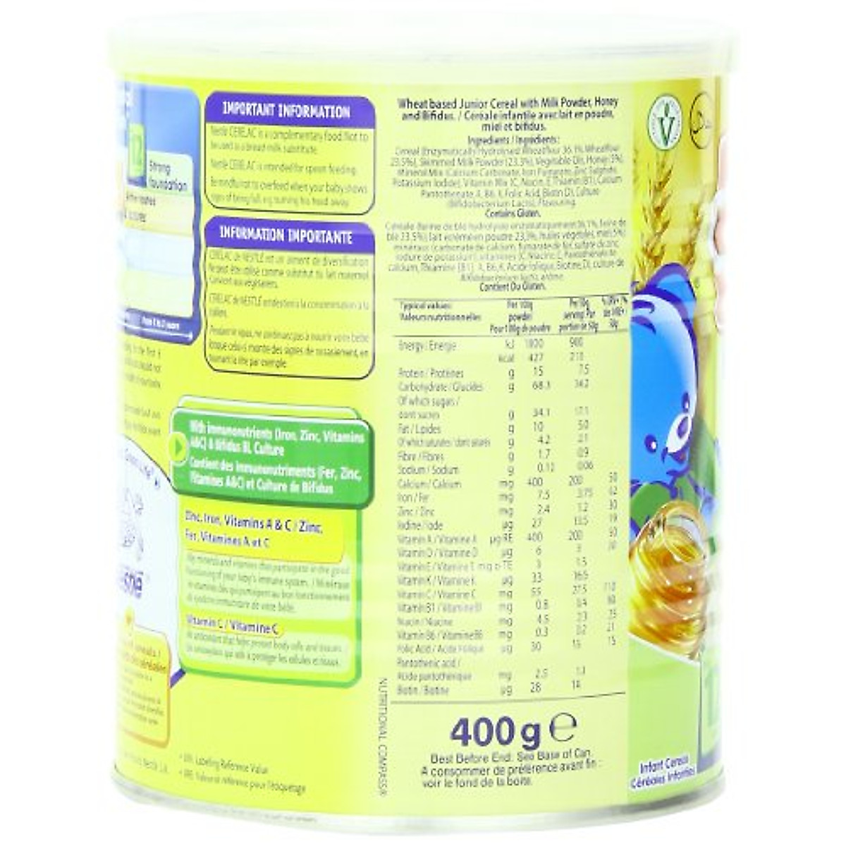 Nestle Cerelac, Honey and Wheat with Milk (From 12 Months), 14.11-Ounce Cans (Pack of 4)