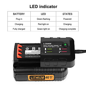 AYTXTG 40V Battery Charger LCS36 LCS40 Replacement for Black and Decker 36v 40V Max Lithium Battery Charger LBXR36 LBX36 LBXR2036 LBX1540 LBX2040 LBX2540 Black Decker Charger 40 Volt