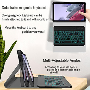 Backlit Keyboard Case for Samsung Galaxy Tab A7 Lite 8.7inch 2021, Case with Keyboard for A7 Lite SM-T220/T225/T227, Detachable Bluetooth Tablet Keyboard, Travel and Mobile Office Friendly Black