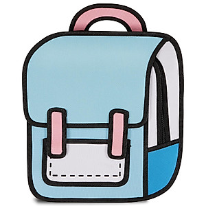 Aobiono Kawaii Backpack Cute Cartoon 3D Jump Style 2D Drawing from Comic Paper Anime Bookbag School Supplies Fun Daypack (Blue)