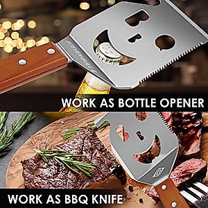 Heavy Duty BBQ Grill Tongs and Spatula for Outdoor Grill, 18 Inch Metal Grill Spatula Comes with an Extra Long Locking Kitch Tongs, Best BBQ Gift for Barbecue Grilling Master