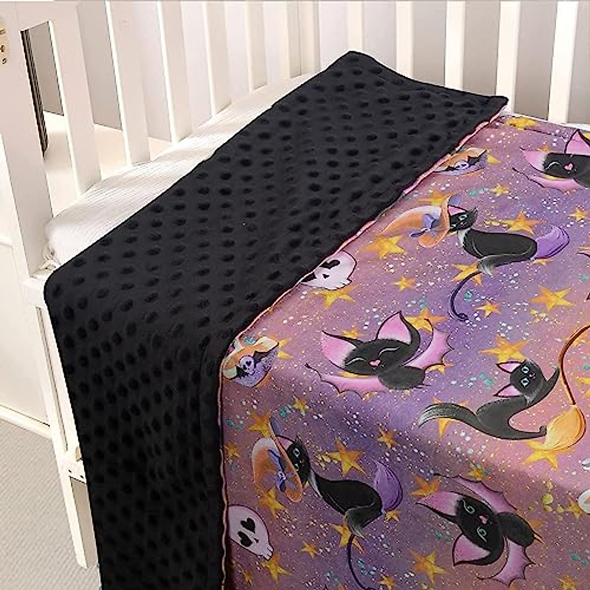 Donsonny Baby Blanket for Boys Girls Soft Minky with Double Layer Dotted Backing, Halloween Printed 30 x 40 Inch Receiving Blanket (Halloween bat)