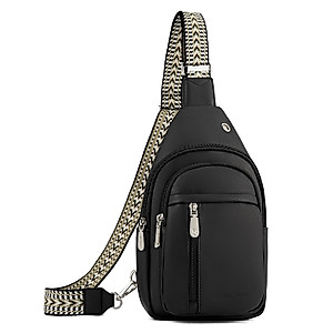 BOSTANTEN Sling Bag Cross Body Bag Trendy Leather Crossbody Purse Chest Bag with Adjustable Guitar Strap for Travel, Black