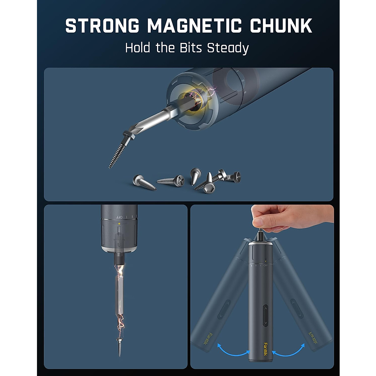 Fanttik S1 Ace 3.7V Cordless Screwdriver, Electric Screwdriver Kit with EVA Storage Bag, 3 Torque Settings, Max 6 N.m, 2000mAh Battery, LED Light, 1/4''Hex, Repair Tool for Furniture/AC/Desktop