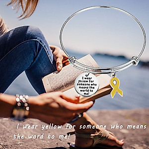 POTIY Yellow Awareness Ribbon Bracelet Bone Cancer Awareness Jewelry Gift Inspirational Bracelet for Endometriosis Bladder Cancer (Yellow Bracelet)