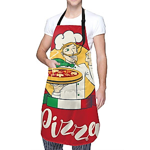 Abucaky Cartoon Pizza Chef Funny Waterproof Apron for Adults Chef Bib With Roomy Pocket for Kitchen BBQ Crafting Drawing