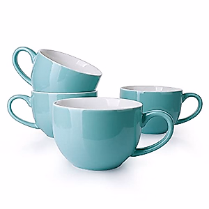 Sweese 622.402 Jumbo Mug Set- 24 Ounce Porcelain Mugs for Soup, Coffee, Tea, Ice Cream, Cereal, Set of 4, Turquoise