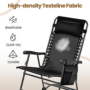 Yaheetech 2pcs 26in Rocking Chair Outdoor Zero Gravity Folding Chairs Rocking Chairs Foldable Outdoor Lounge Chair for Outside Lawn with Cupholder/Pillow Ergonomic Design for Rest