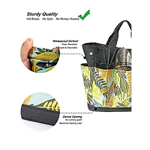 GERYMU Garden Tool Bag, 8 Pockets Garden Tote Bag, Heavy Duty Oxford Garden Tool Storage Bag, Gardening Tool Kit Holder (Floral Yellow)