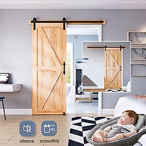 EaseLife 5.5 FT Sliding Barn Door Track and Handle Hardware Kit,Heavy Duty,Basic J Pulley,Slide Smoothly Quietly,Easy Install (5.5FT Track Kit for 30"~33" Wide Single Door)