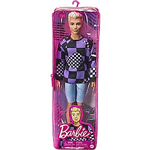 Barbie Fashionistas Ken Fashion Doll #191 with Blonde Cropped Hair in Checkered Sweater, Denim Shorts & White Sneakers