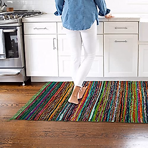 NAQSH Chindi Area Rag Rug 3.5x6 Feet - Recycled Cotton Colorful Reversible Runner Rugs, Multicolor Hand Woven Home Collection,(Green)
