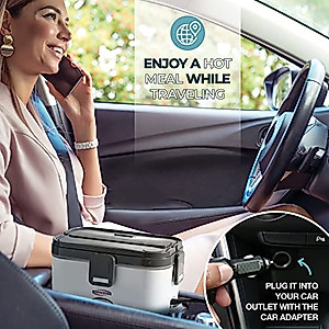 Electric Lunch Box Food Heater, Heated Lunch Box for Adults and kids, food warmer lunch box, 70W 110V/12V/24V, heating lunch box for work, food warmer for car, 1.8L with Cutlery Set & Ice Pack