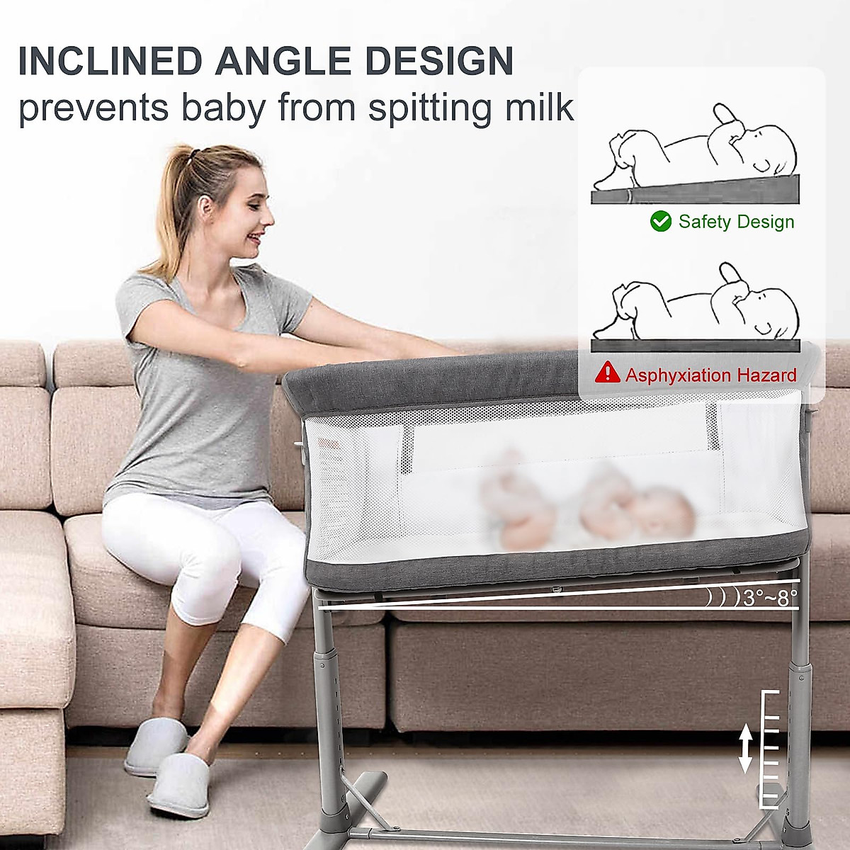 Familypoint Baby Bassinets Bedside Sleeper, Bedside Bassinet for Baby, Bedside Crib with Soft Mattress, Safety Adjustable and Easy to Assemble with Portable Travel Bag, Baby Bassinet for Baby