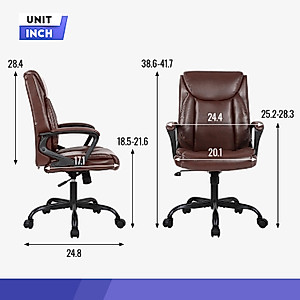 Home Office Chair Ergonomic Desk Chair PU Leather Task Chair Executive Rolling Swivel Mid Back Computer Chair with Lumbar Support Armrest Adjustable Chair for Men Brown