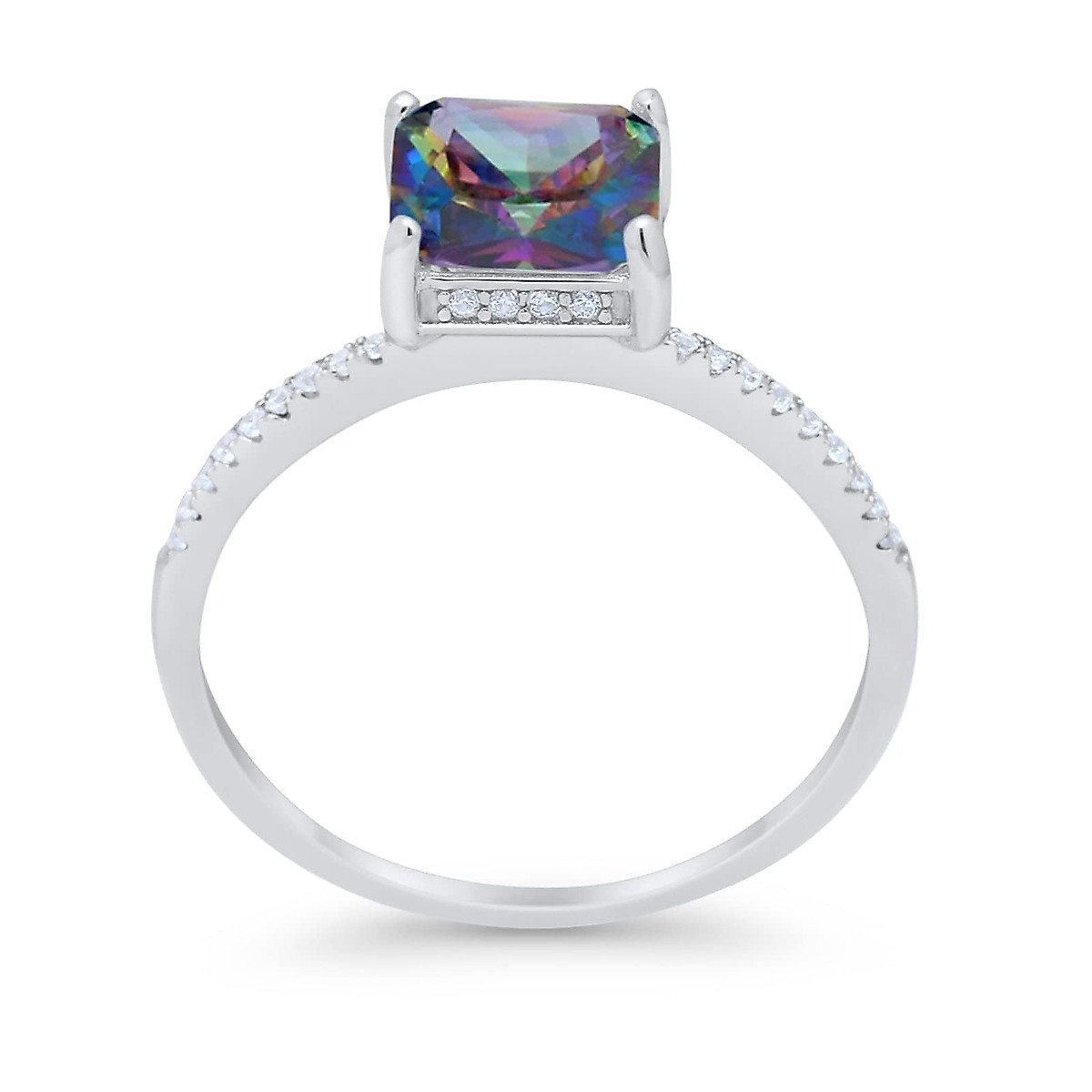 Blue Apple Co. Cushion Cut Art Deco Wedding Engagement Bridal Ring Round Simulated Rainbow Cubic Zirconia 925 Sterling Silver Size-7