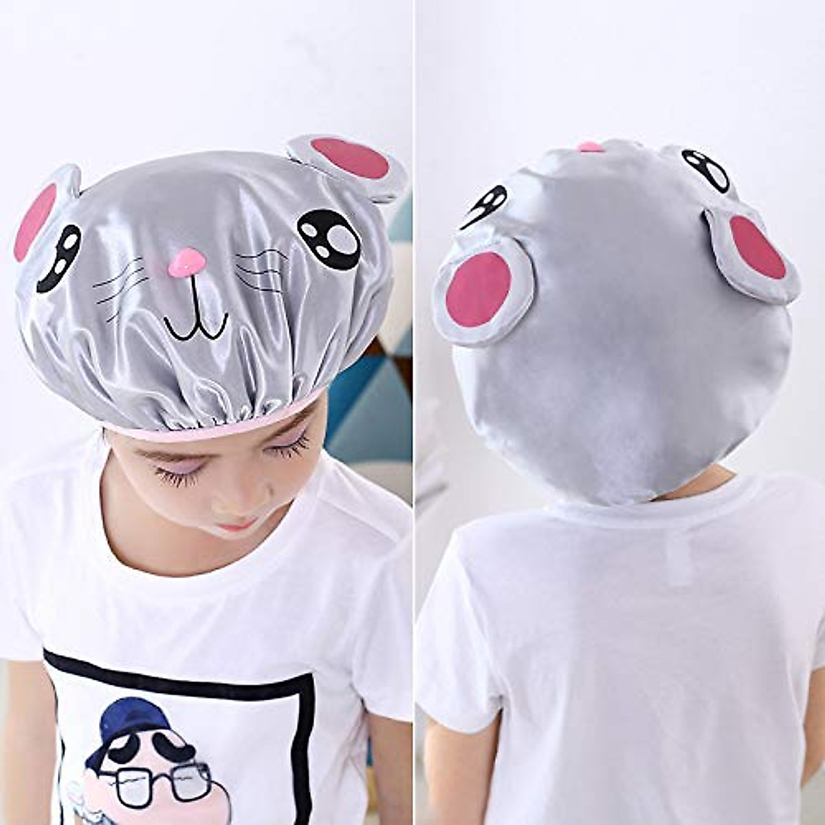 G2PLUS Shower Cap, 2PCS Funny Cute Cartoon Bath Hat, Waterproof Shower Bath Caps, Elastic Bath Cap for Boys or Girls