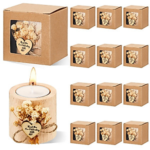 12 Pcs Rustic Wedding Favor Candle Holders Bridal Shower Favors Candles Wedding Party Favors Wedding Wooden Candle Gifts Wedding Souvenirs for Guest Romantic Gifts Wedding Decorations (Light Brown)