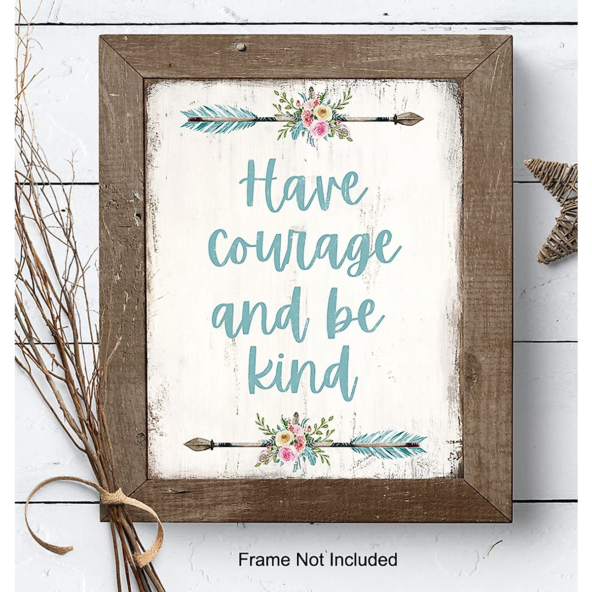 Have Courage and Be Kind Wall Decor Sign - Boho Bathroom Decor - Shabby Chic Bathroom Decor - Bathroom Wall Art - Restroom Sign - Rustic Powder Room, Guest Bath Decor - Blue Bathroom Decor for Women