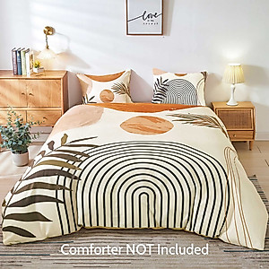 Hilioens Duvet Cover King Abstract Arch Sun Beige Modern Mid Century Boho Bedding Sets for All Seasons, 3 Pieces Home Bedroom Decorations Soft Microfiber
