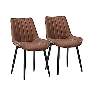CLIPOP Faux Leather Dining Chairs Set of 2, Mid Century Modern Kitchen Chair, Pu Leather Dining Chair with Metal Leg, High Back, Armless Upholstered Leisure Side Chair for Dining Room Lounge, Brown
