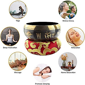 Tibetan Singing Bowl Set (3.2 inch) with Meditation Singing Bowl, Tingsha Cymbals for Healing, Yoga, Meditation, Mindfulness and Relaxation