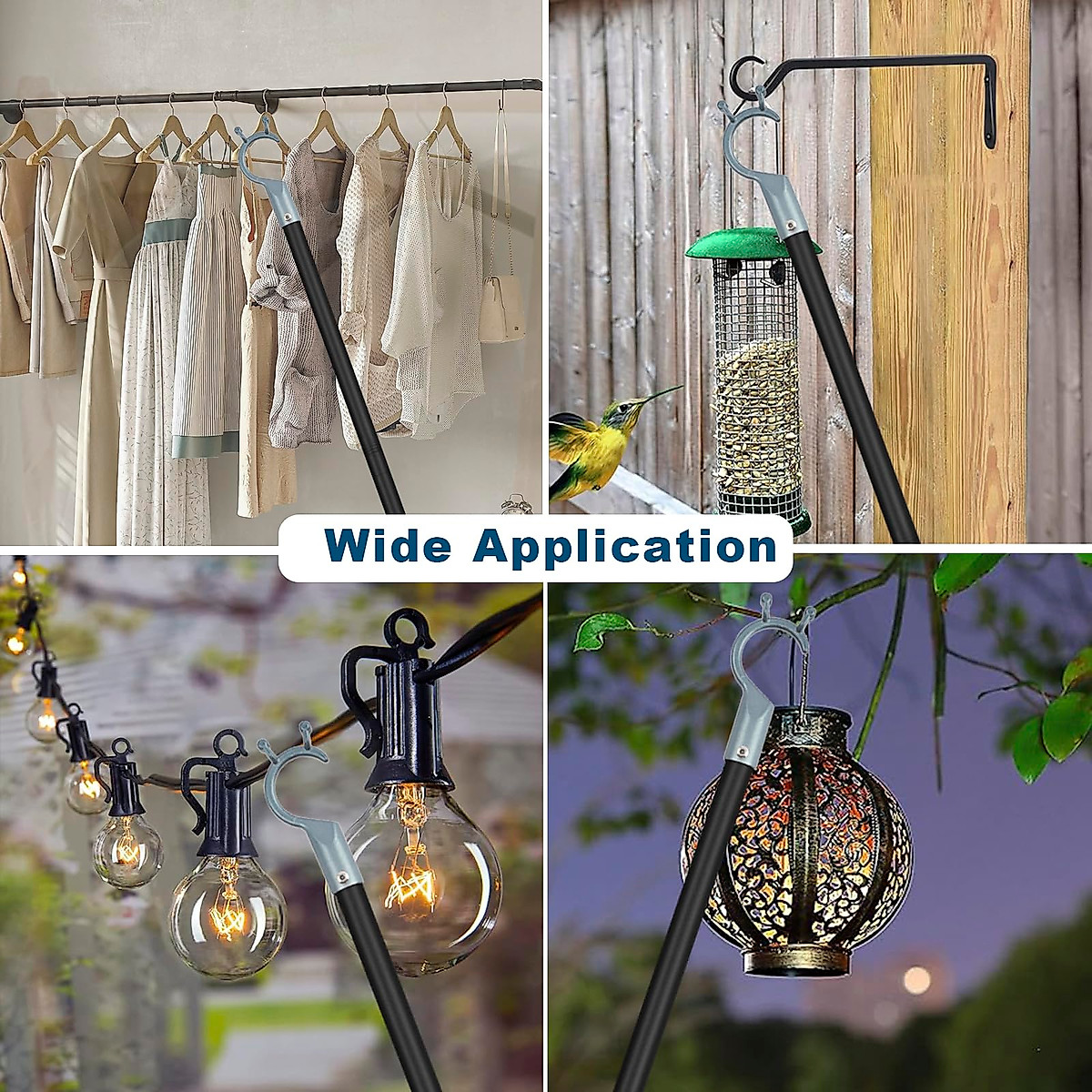 Greeily High Reach Garment Hook, 31" to 61" Clothing Hook Pole for Hanging Clothes Closet Bird Feeder Flowerpot Plants and Christmas Light Adjustment Sturdy with Sponge Handle (Dark Green Head)