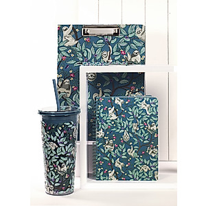 Vera Bradley Travel Tumbler with Lid and Straw, 24 Ounce Insulated Cup, Plastic Double Wall Tumbler, Hanging Around (Sloths)