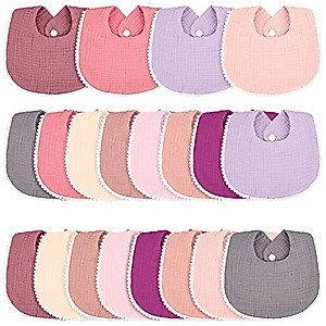 20 Pcs Muslin Baby Bibs Baby Bibs for Girls Boys Teething Soft Absorbent Baby Drool Bandana Bibs with Snaps and Lace Border for Neutral Newborn Infant Drooling Essentials, 10 Styles