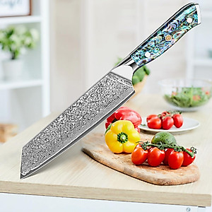 KEENZO Damascus Kiritsuke Knife 8 inch, Professional Chef Knife, Sharp Hand-Forged Kitchen Knives,Japanese 67-Layers Damascus Steel Butcher Knife,Ergonomic Handle with Gift Box