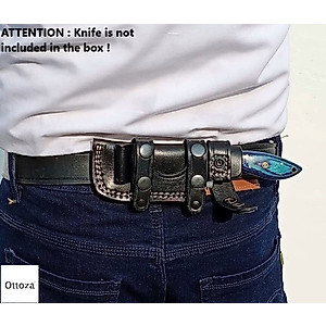 Ottoza Handmade Small Knife Sheath - Leather Knife Sheath RIGHT HAND Bushcraft Knife Sheath - Hunting Knife Sheath - Survival Knife Sheath - Horizontal Carry Black TOP GRAIN LEATHER No:173