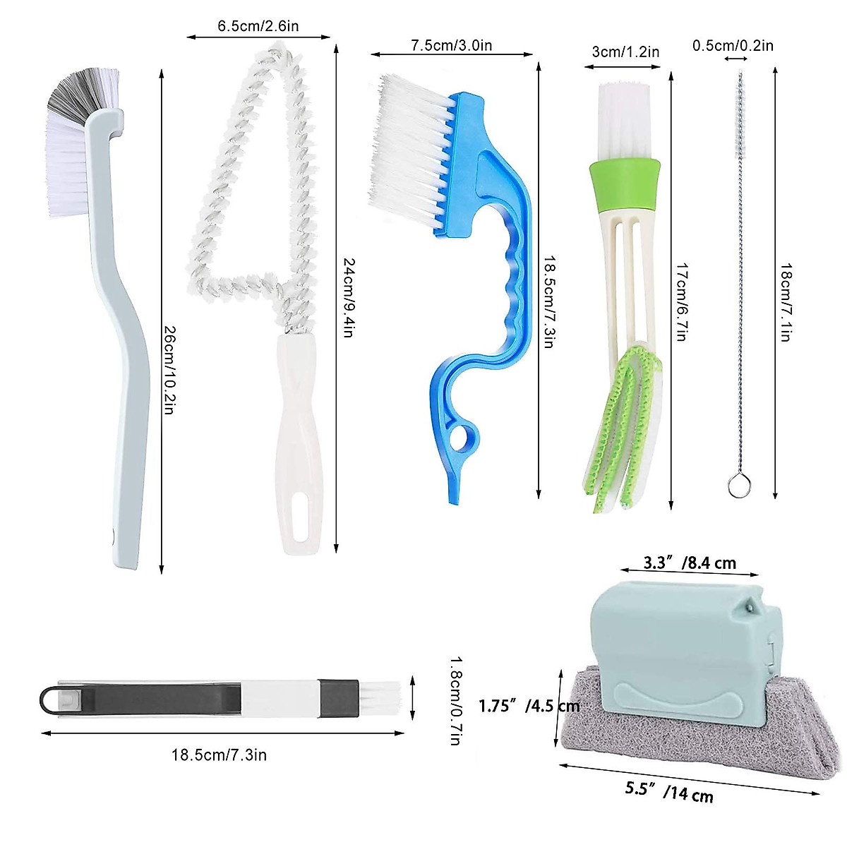ICEYLI Window and Sliding Door Track Cleaning Brushes Set, Window Blind Duster, 2-in-1 Windowsill Sweeper, Hand-held Groove Gap Cleaning Tools, Tile Lines Brush, Straw Cleaner Brush, 8 Pieces